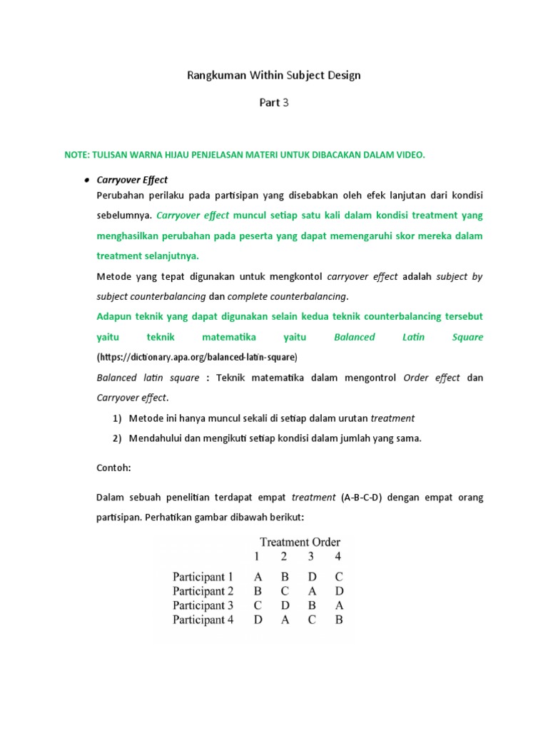 Rangkuman Desain Within Subject | PDF