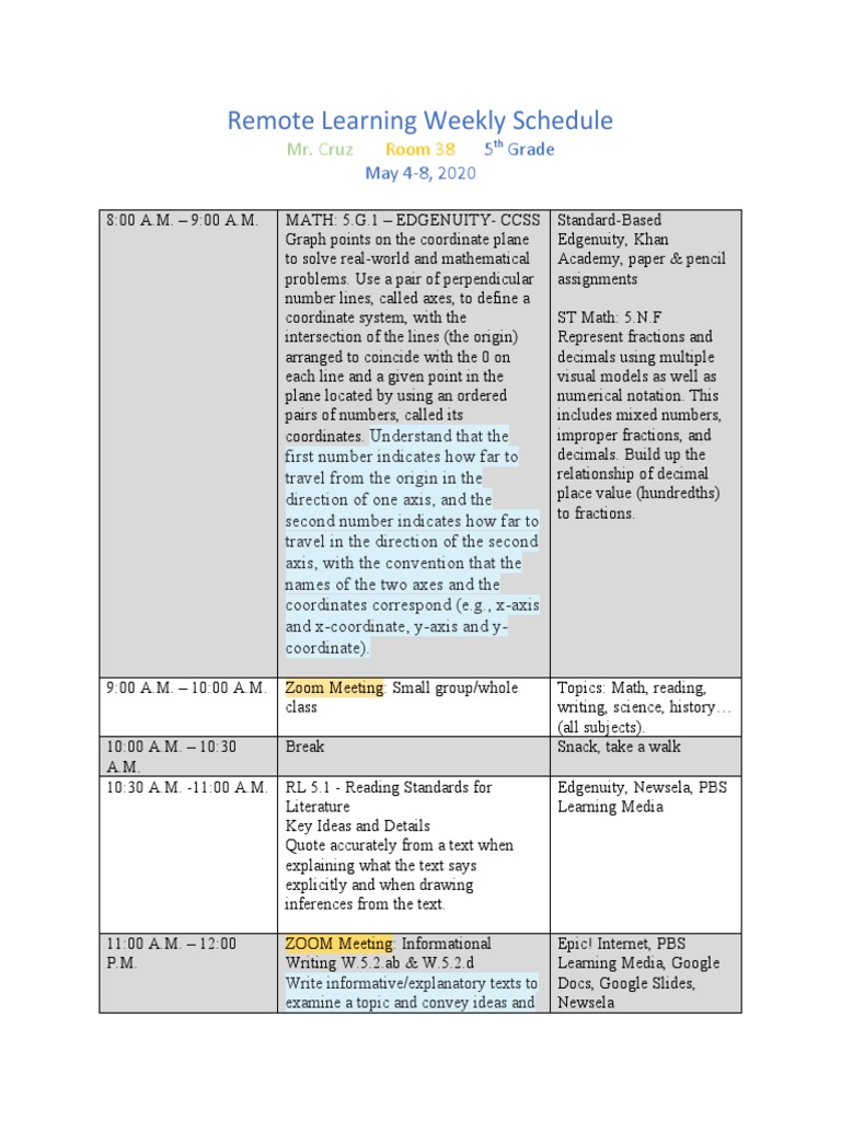 Weekly Schedule | PDF | Cartesian Coordinate System | Fraction ...