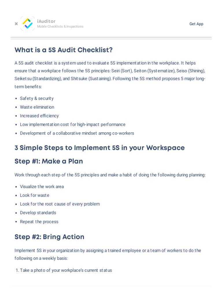 5S Audit Guidelines - 5 Pages | PDF | Business Process Management ...