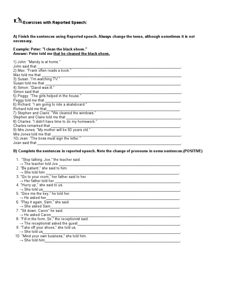 Reported Speech Exercises for Practice | PDF | Language Arts & Discipline