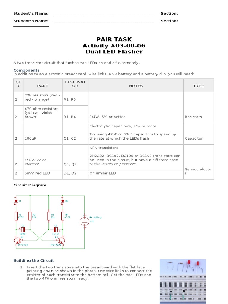 Dual LED Flasher Circuit Guide | PDF | Electronic Circuits | Transistor