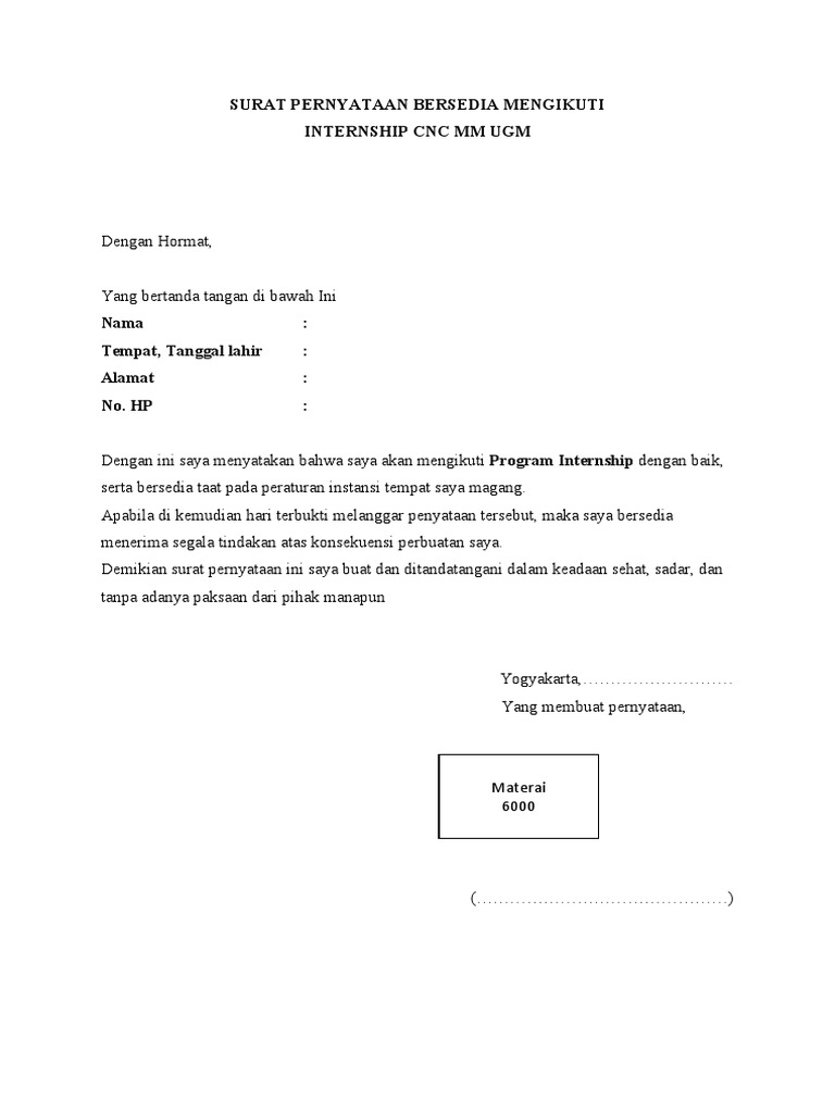 Surat Pernyataan Internship UGM | PDF