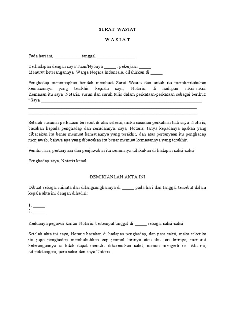 Contoh Surat Wasiat | PDF