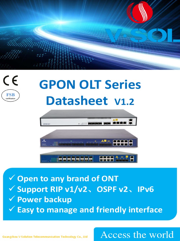 VSOL GPON OLT Datasheet V1.2 PDF | PDF | Port (Computer Networking) | Network Architecture
