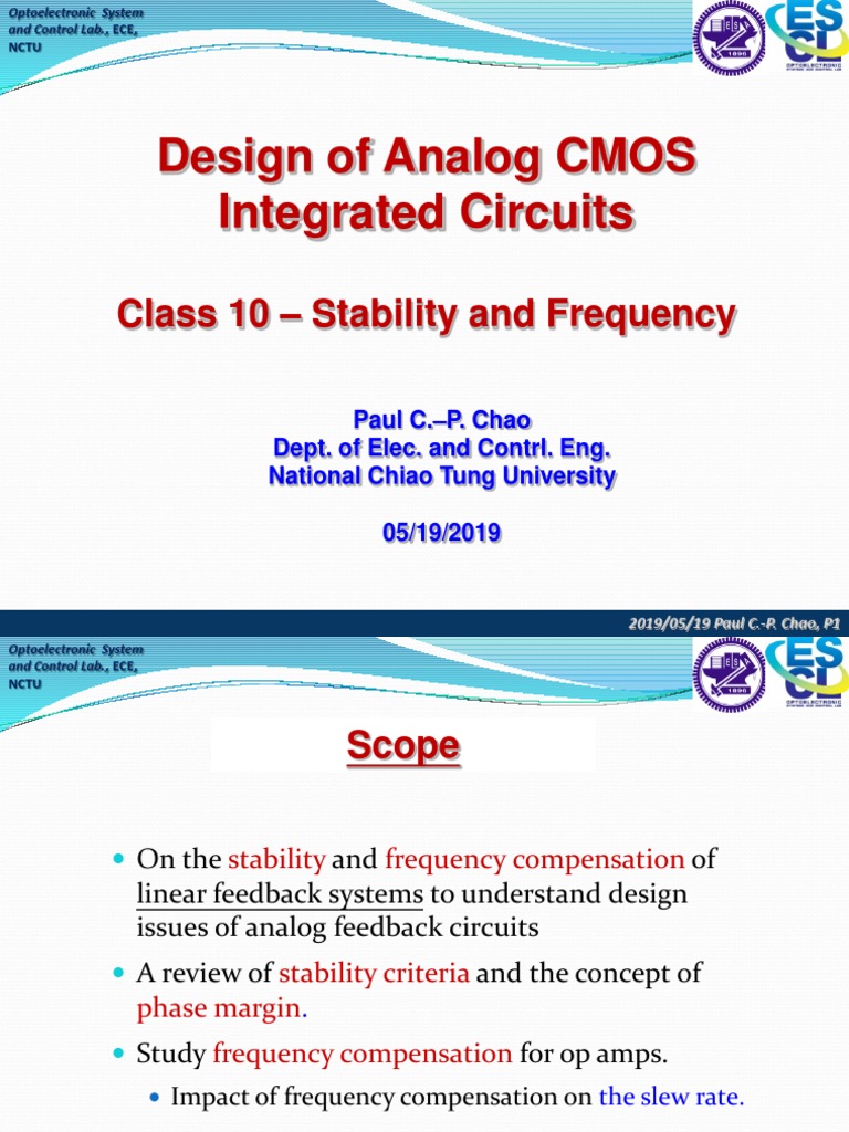 Design of Analog CMOS Integrated Circuits: Class 10 - Stability and ...