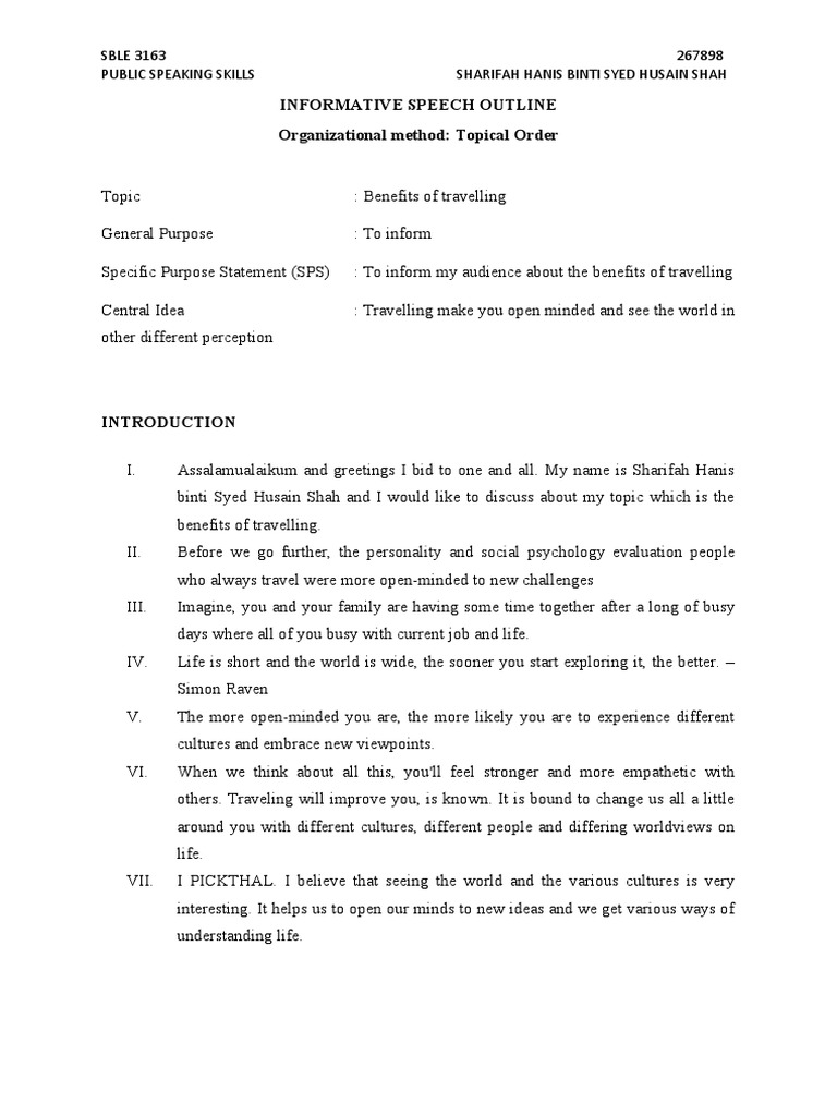 Public Speaking Informative Speech Outline