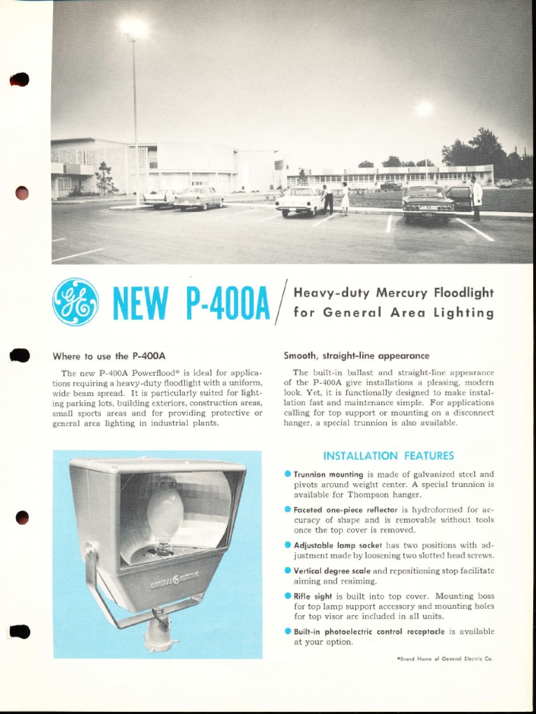 GE Lighting Systems Powerflood P-400A Spec Sheet 1963 | PDF | Computer ...