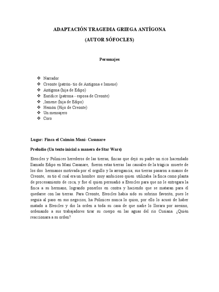 Adaptacion Antigona Final | PDF | Edipo | Mitología Boeotiana