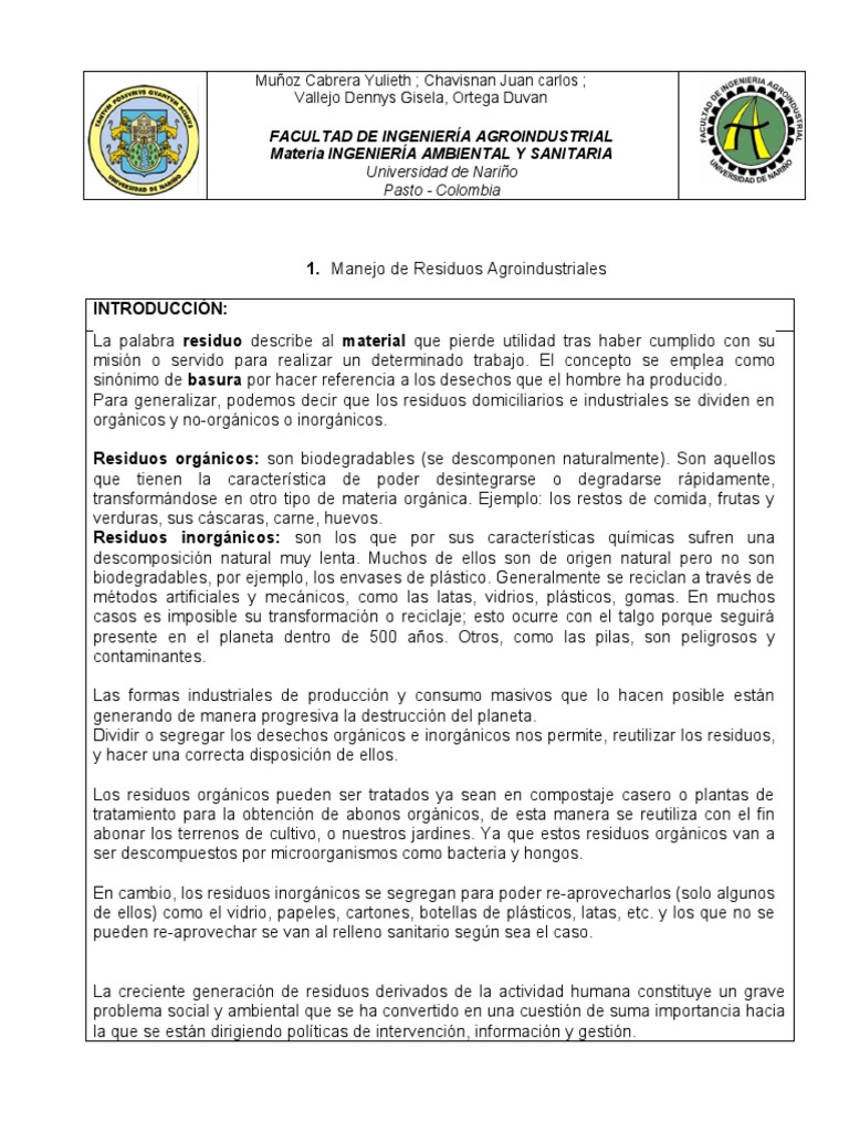 Manejo de Residuos Word Final | PDF | Vertedero | Materiales