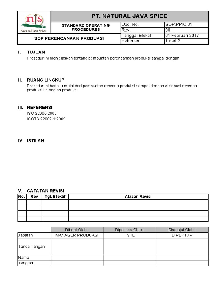 SOP Perencanaan dan Produksi Makanan | PDF