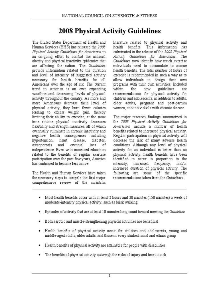 2008 Physical Activity Guidelines: National Council On Strength ...