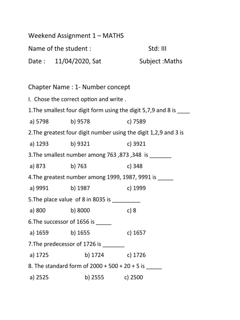Weekend Worksheet-1 3rd STD | PDF | Technology & Engineering