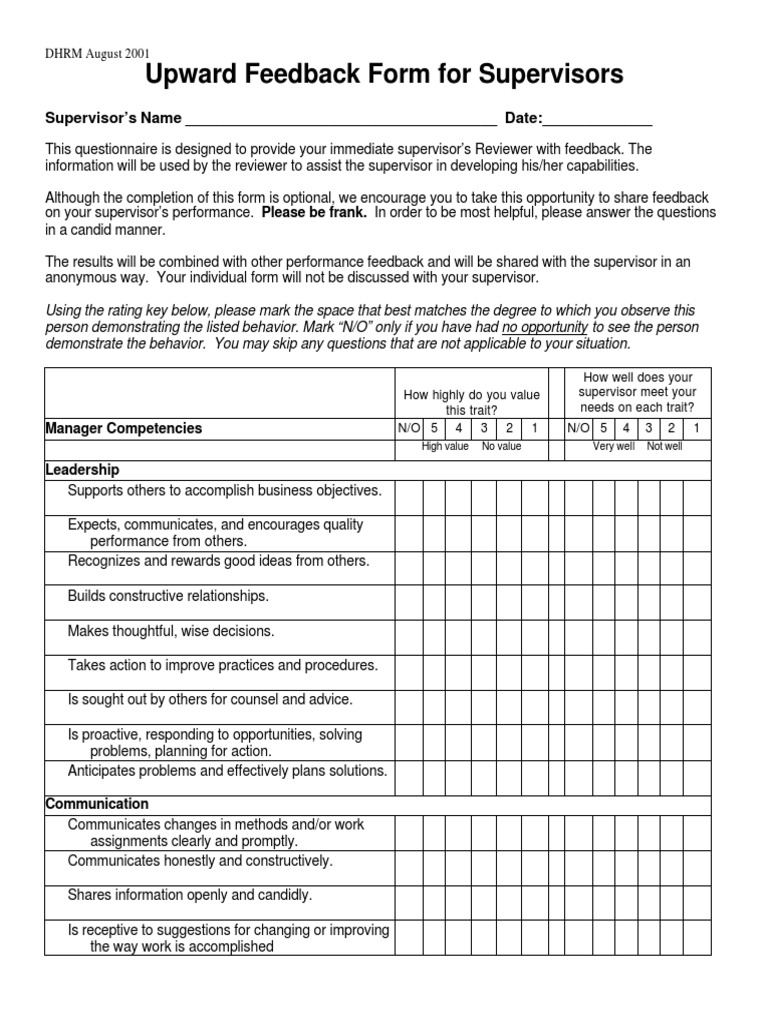 Upward Feedback Form PDF | PDF | Competence (Human Resources) | Action ...
