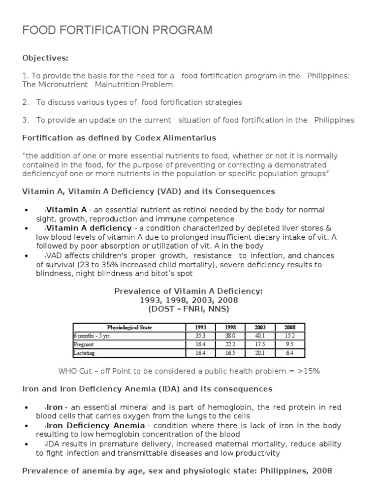 Food Fortification Program | PDF | Vitamin A | Nutrients