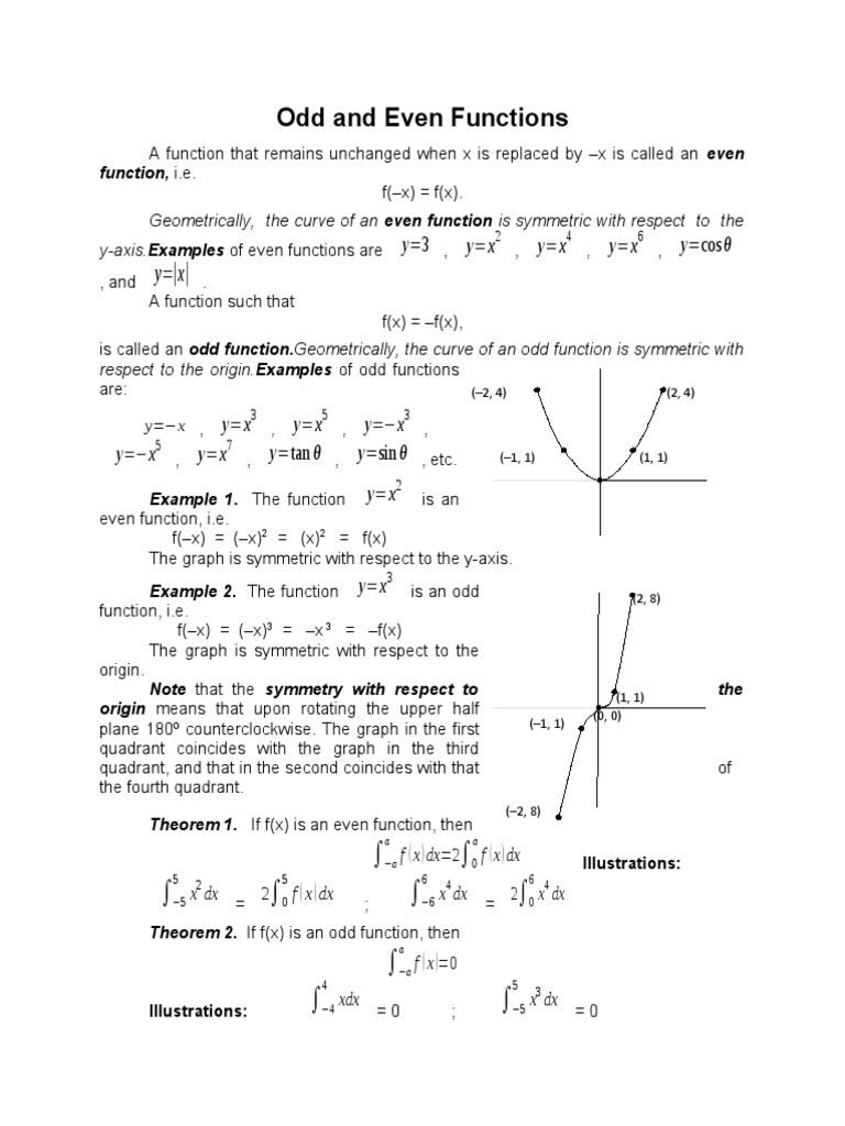 Odd and Even Functions: y=3 y=x y=x y=x y=cosθ | PDF | Symmetry ...
