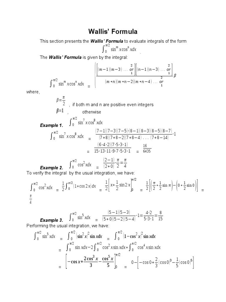 Wallis' Formula: Xcos XDX | PDF | Combinatorics | Mathematical Notation