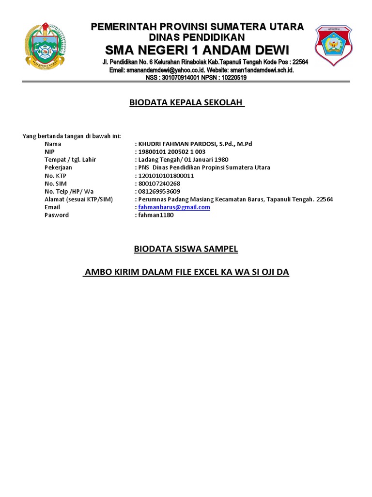 Biodata Kepsek Ke Si Oji | PDF