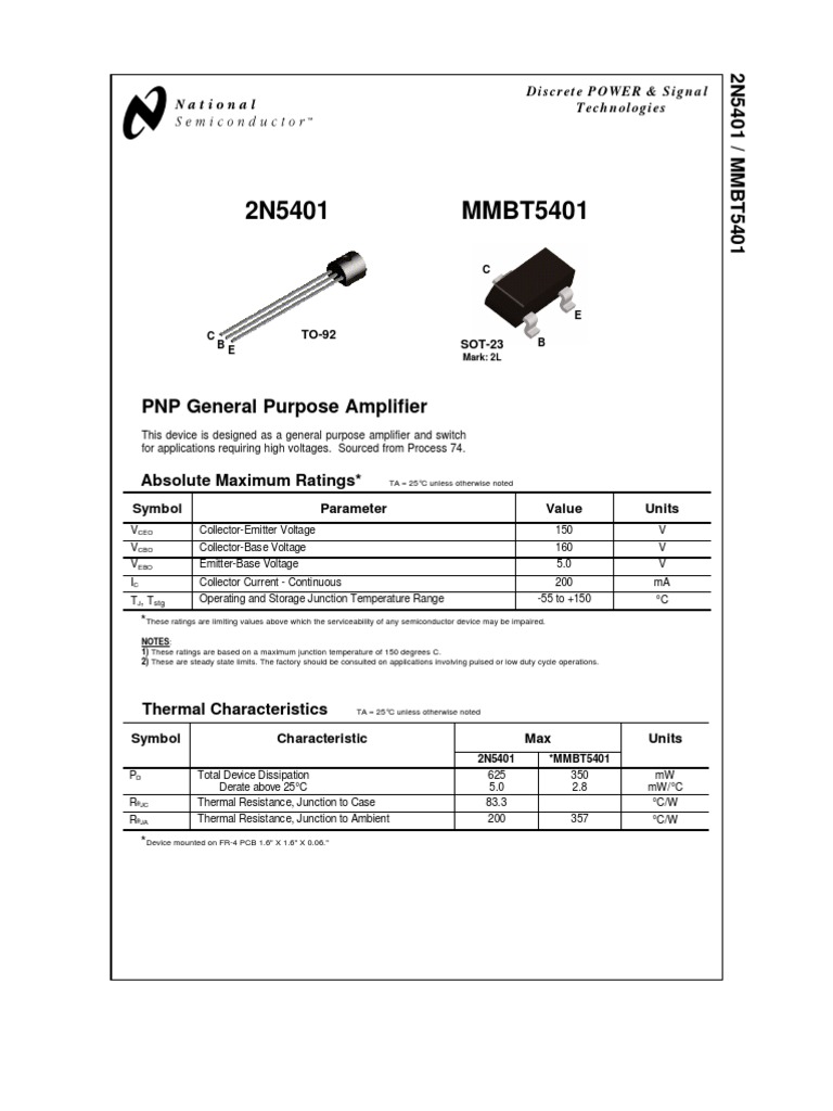 MMBT5401 2N5401: PNP General Purpose Amplifier | PDF