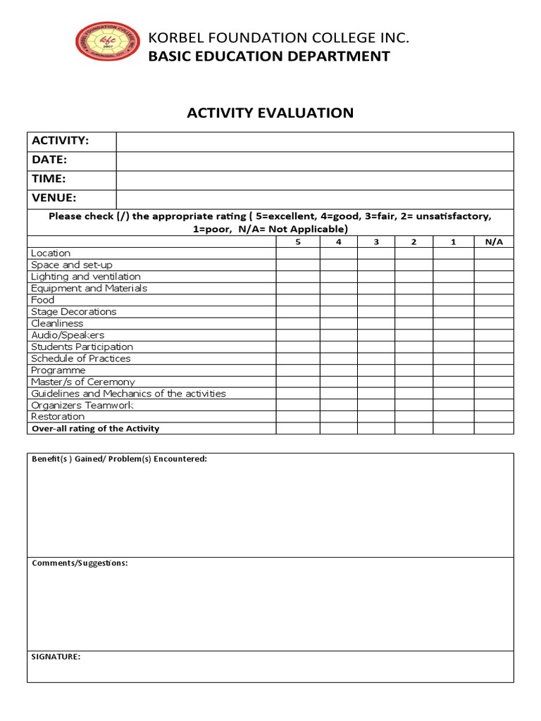 Activity Evaluation Form Template | PDF