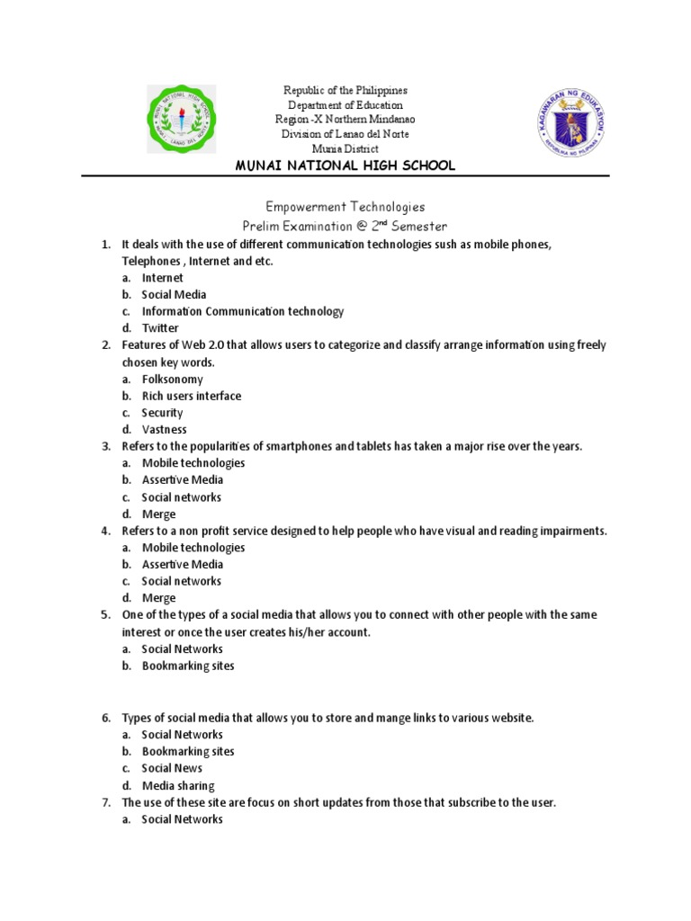 Empowerment Technology Exam | PDF | Cyberspace | Application Software