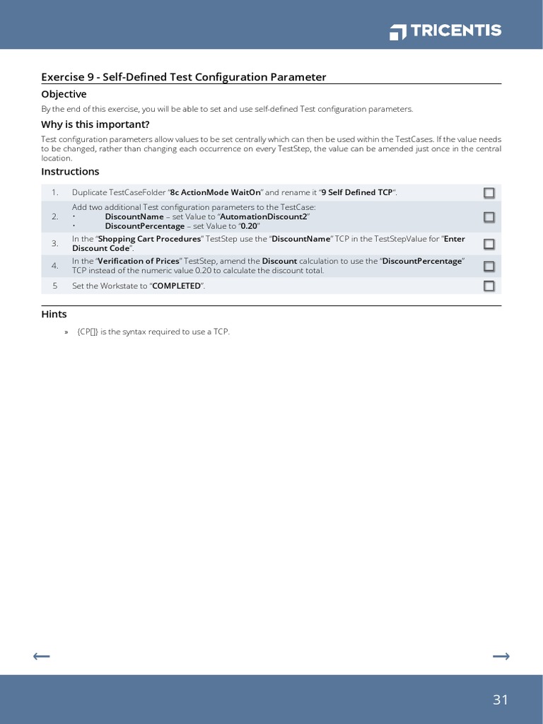 Exercise 9 - Self-Defined Test Configuration Parameter: Objective Why ...