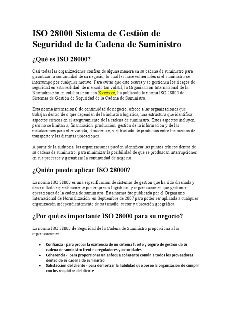 Inf Iso 28000 | PDF | Organización internacional para la ...