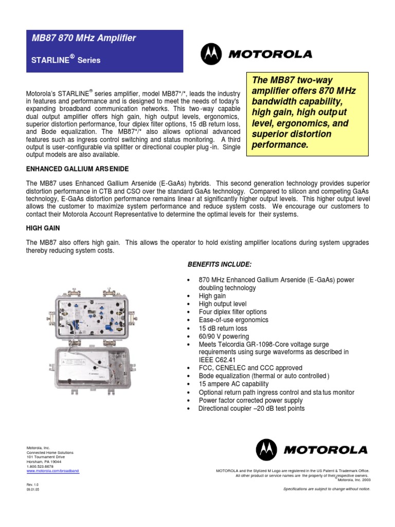 Mb87 870 MHZ Amplifier: Starline Series | PDF | Equalization (Audio ...