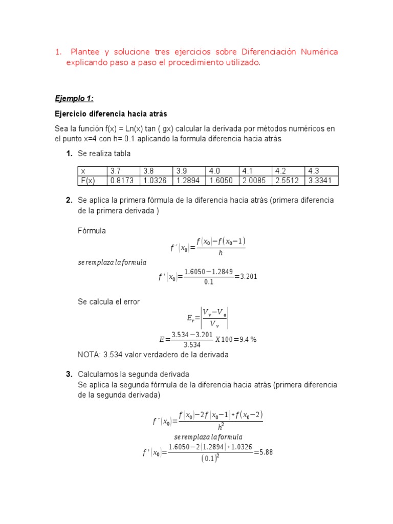 Unidad 3 Tarea 3 Diferenciacion e Integracion Numerica y EDO | PDF | Derivado | Sustracción