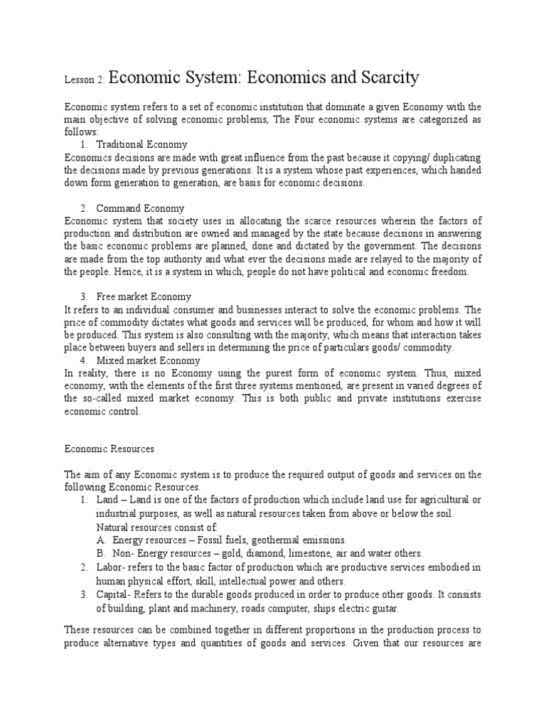 Lesson 2 Economic System | PDF | Resource | Economic System