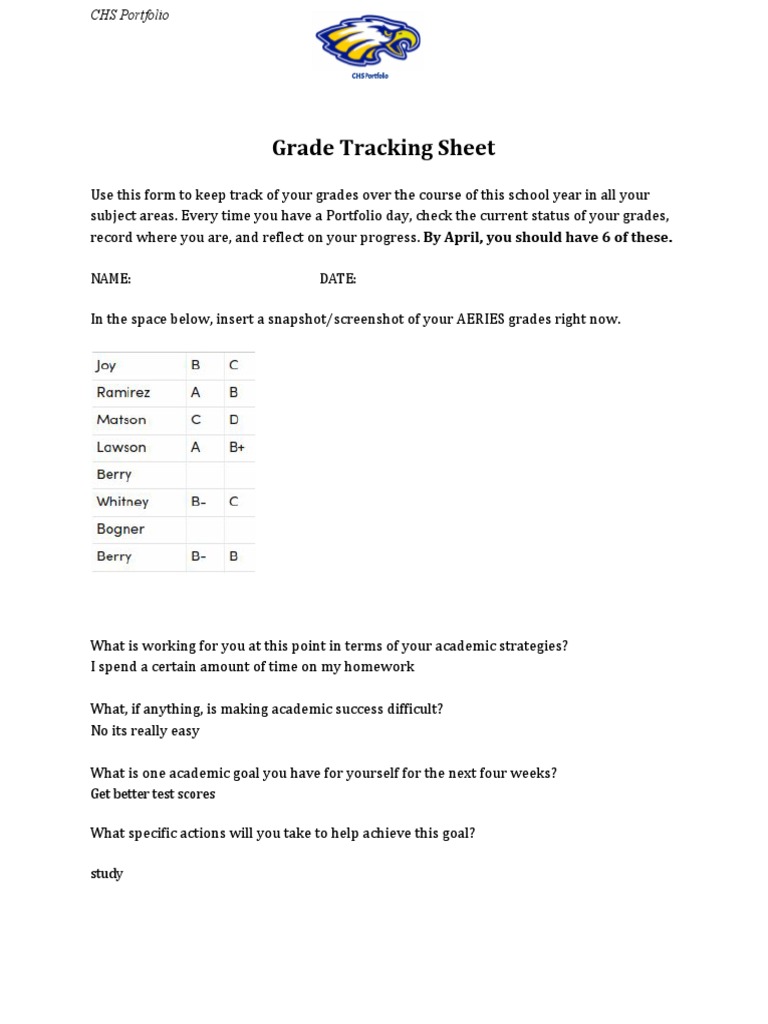 Tracking Sheet 2 | PDF
