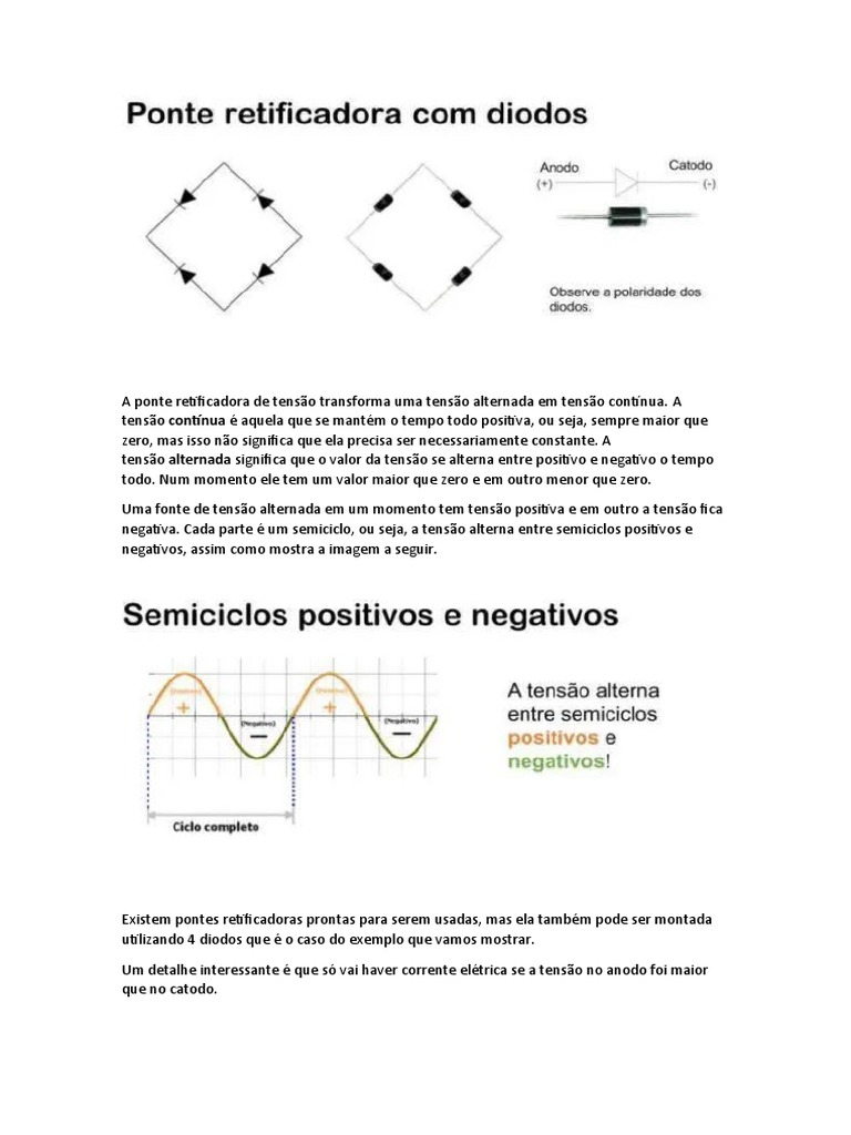 Funcionamento da Ponte Retificadora | PDF | Diodo | Voltagem