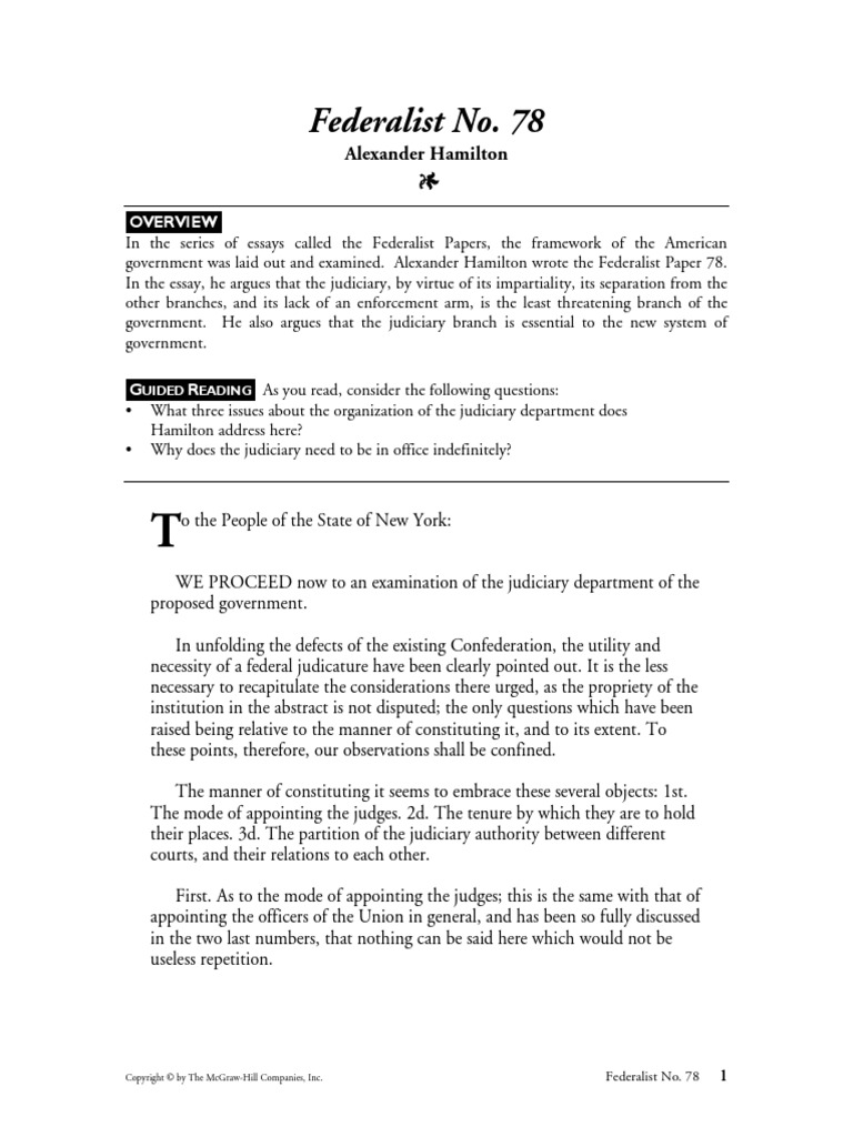 Federalist No. 78: Alexander Hamilton | PDF | Social Science | Social ...