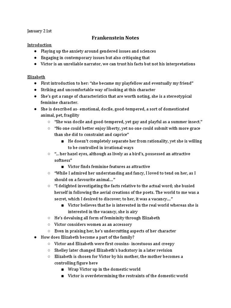 Frankenstein Notes | PDF | Frankenstein | Paradise Lost