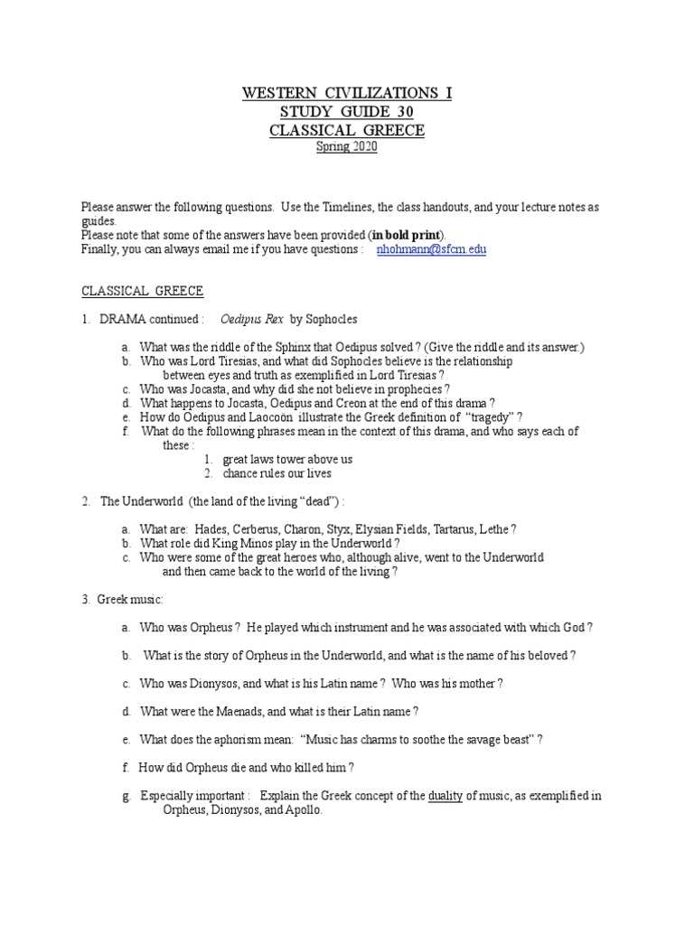 Western Civ Part 1 - Study Guide 30 | PDF | Hades | Oedipus