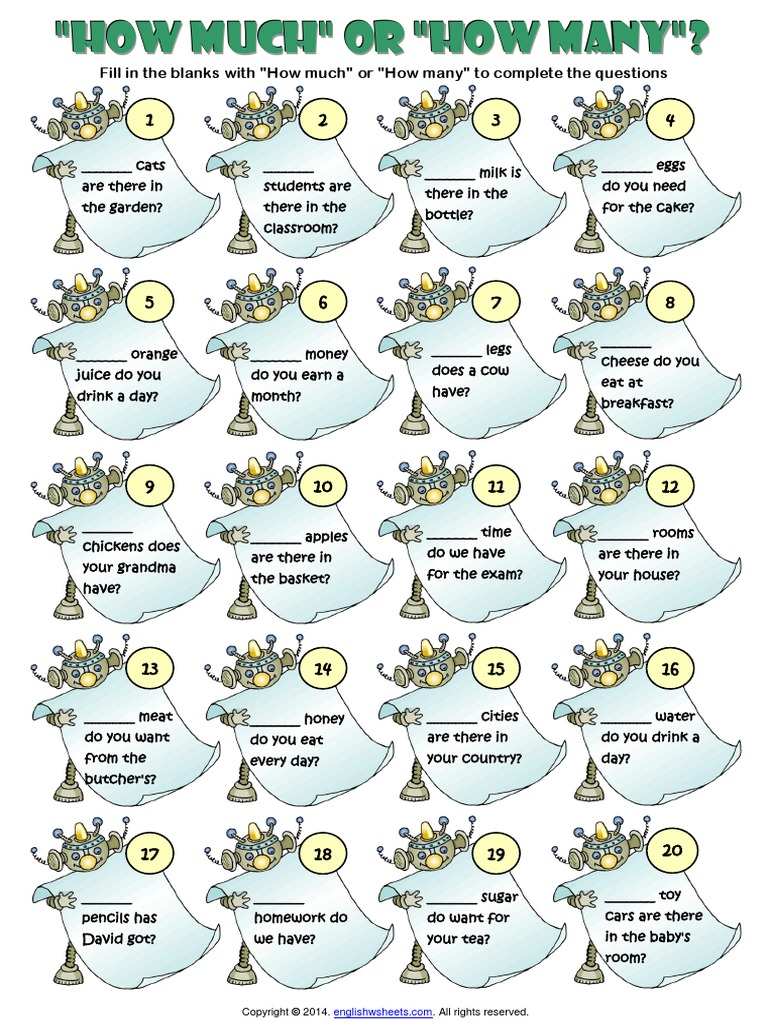 How Much or How Many Esl Grammar Exercises Worksheet PDF | Download ...