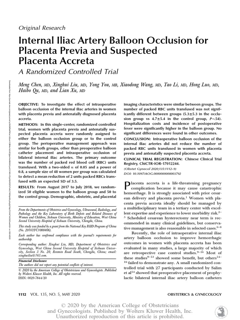 Internal Iliac Artery Balloon Occlusion For.17 PDF | PDF | Caesarean ...