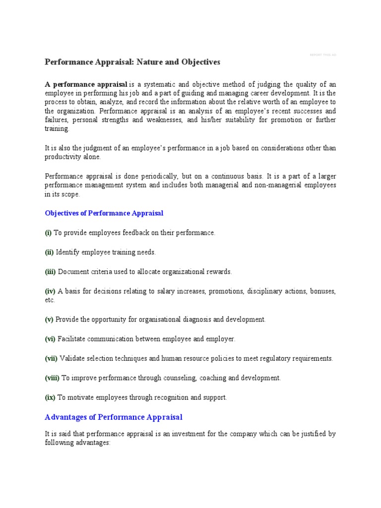 Performance Appraisal Objectives | PDF | Performance Appraisal | Leadership