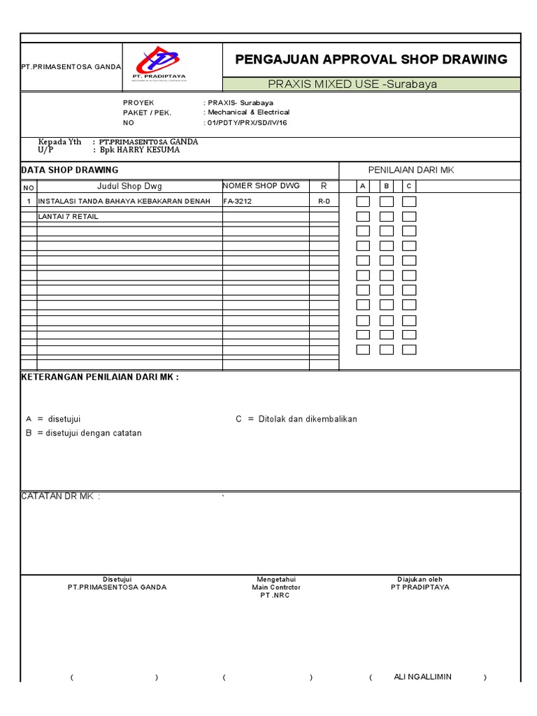 Approval Shop Drawing Praxis Surabaya | PDF | Teknologi & Rekayasa