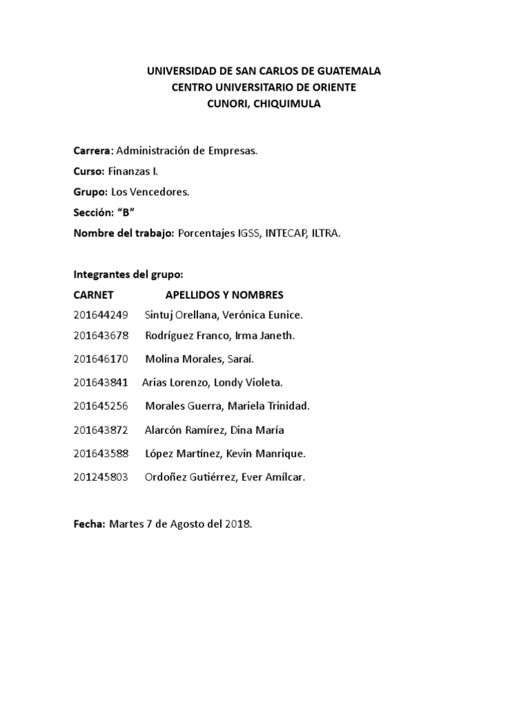 Porcentajes IGSS - INTECAP.ILTRA | PDF | Pensión | Guatemala