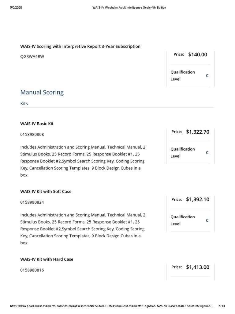 6 WAIS-IV Wechsler Adult Intelligence Scale 4th Edition | PDF