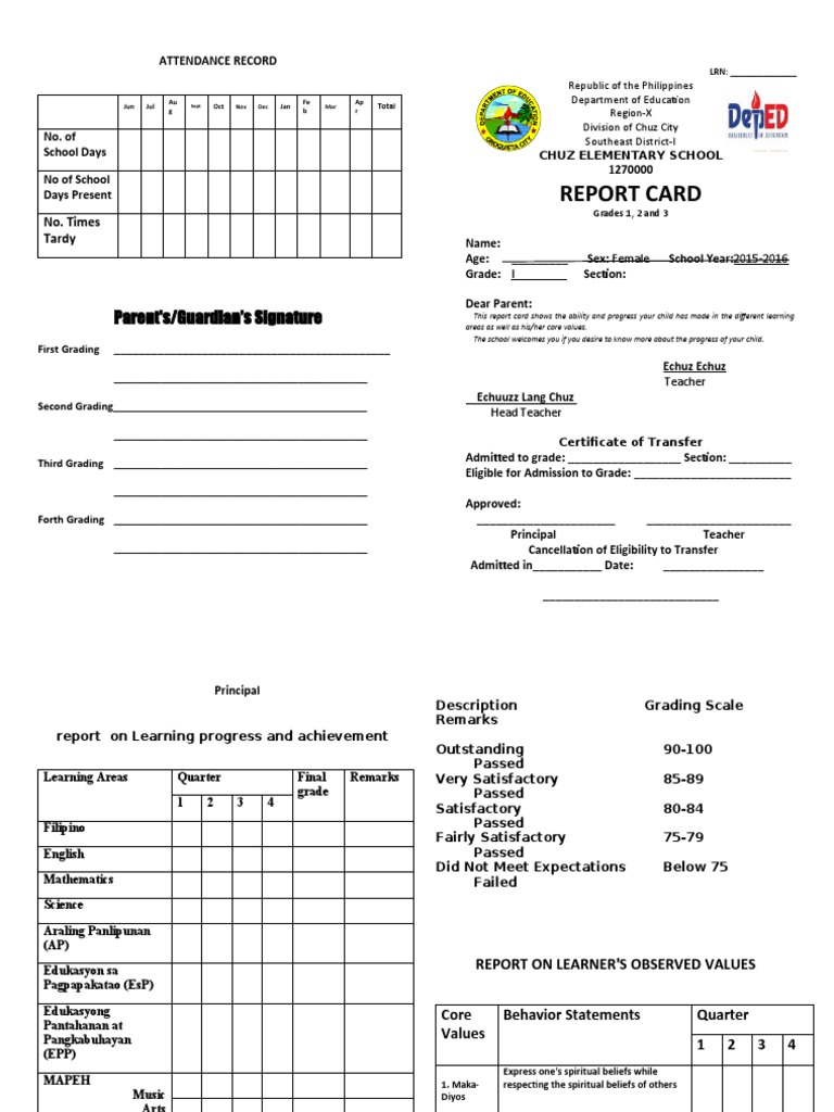 k12 Report Card | PDF | Value (Ethics) | Learning