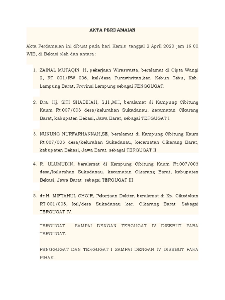 Akta Perdamaian 4 Pihak | PDF