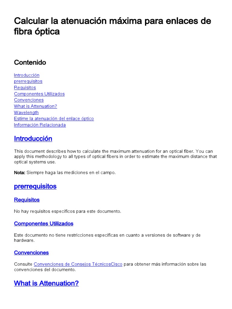 Cálculo Atenuación Enlaces Fibra Óptica | PDF | Fibra óptica | Decibel