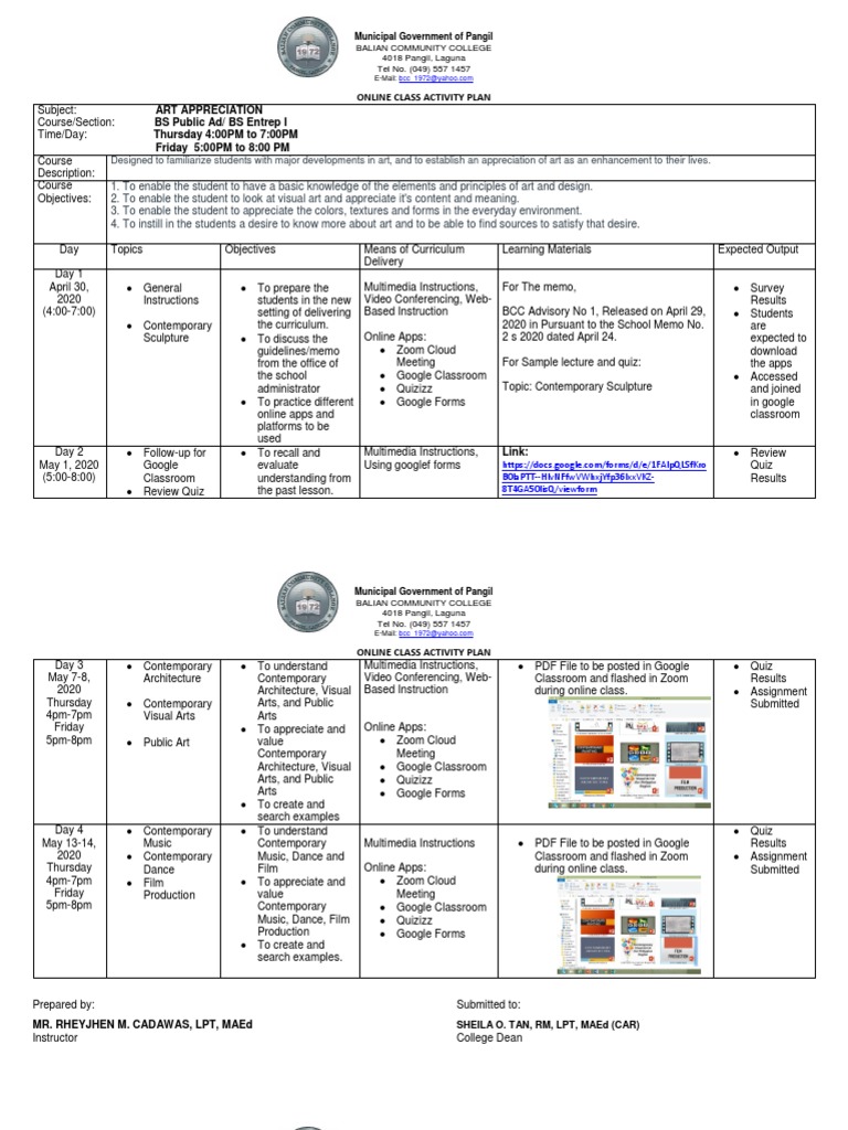 Online Class Activity Plan | PDF | Multimedia | Curriculum