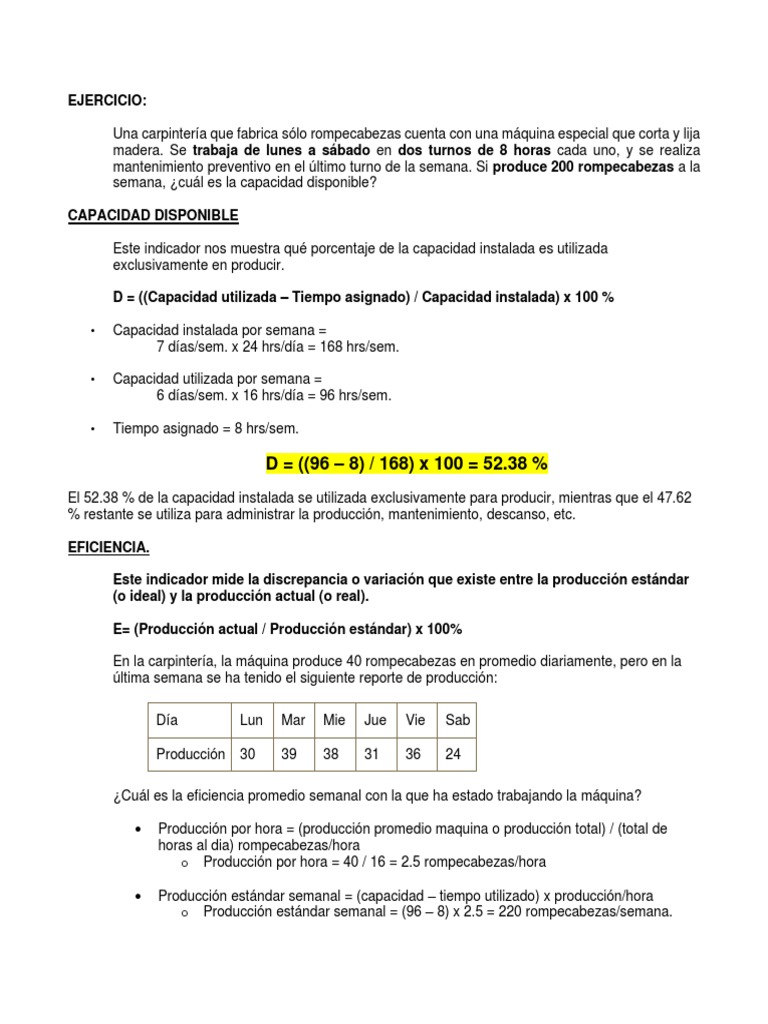 Herramienta 2 Calculo De La Capacidad De Produccionn Pdf