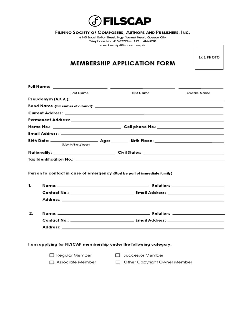 Membership Application Form: F S C, A P, I | PDF | Media Freedom ...