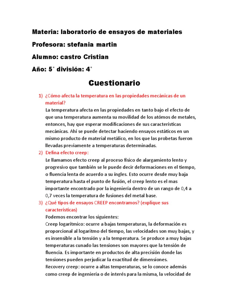 Ensayos de Creep en Materiales | PDF | Fluencia (deformación ...