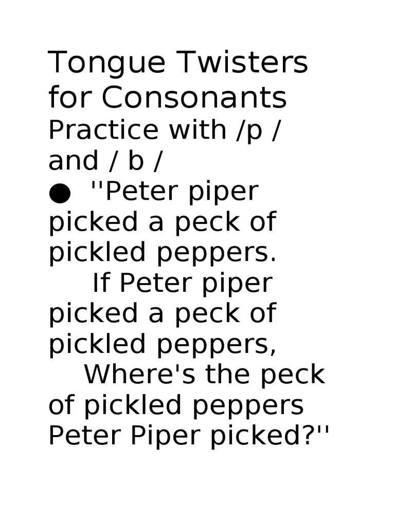 Tongue Twisters For Consonants | PDF | Nature