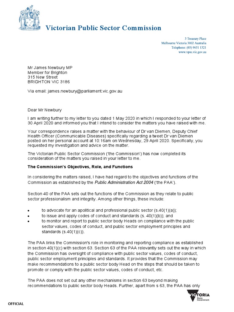 Victoria Public Service Commissioner Re DR Van Diemen Captain Cook ...