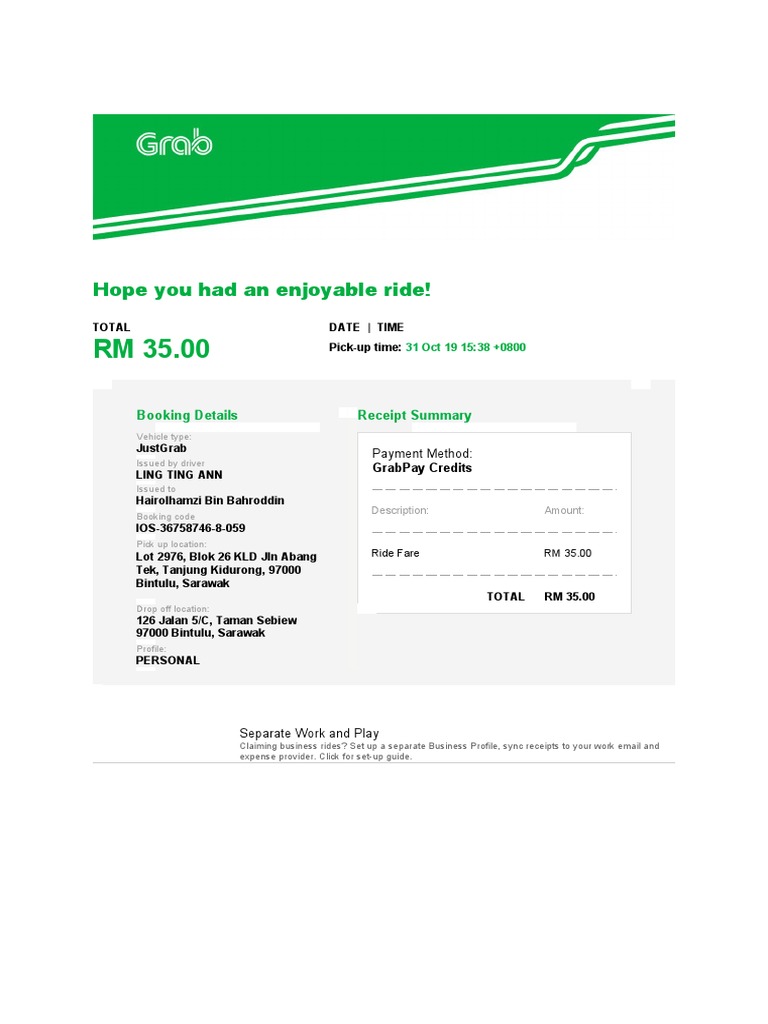 Hope You Had An Enjoyable Ride!: Booking Details Receipt Summary | PDF